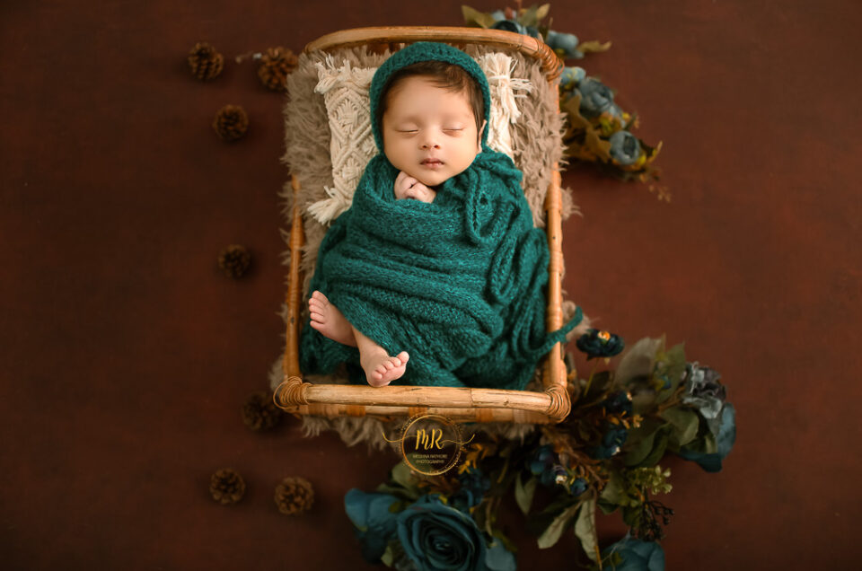 Newborn Album - 1 Month Baby Girl Photoshoot in Sunflower and Pearl ...